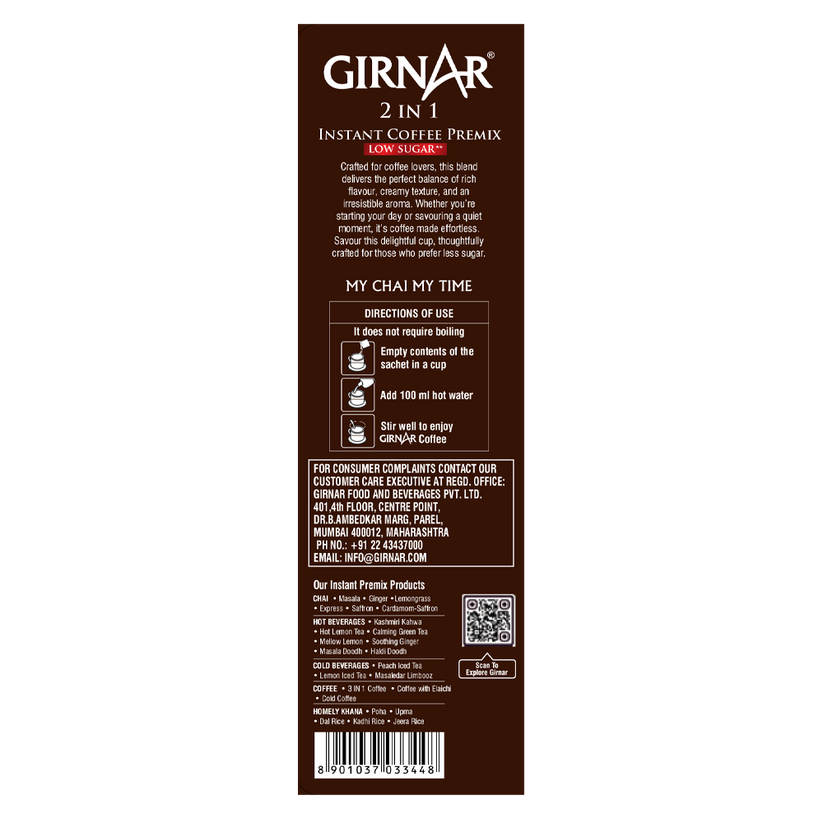 Girnar Instant Coffee 2 In 1 (10 Sachets - Low Sugar) – Girnar Tea